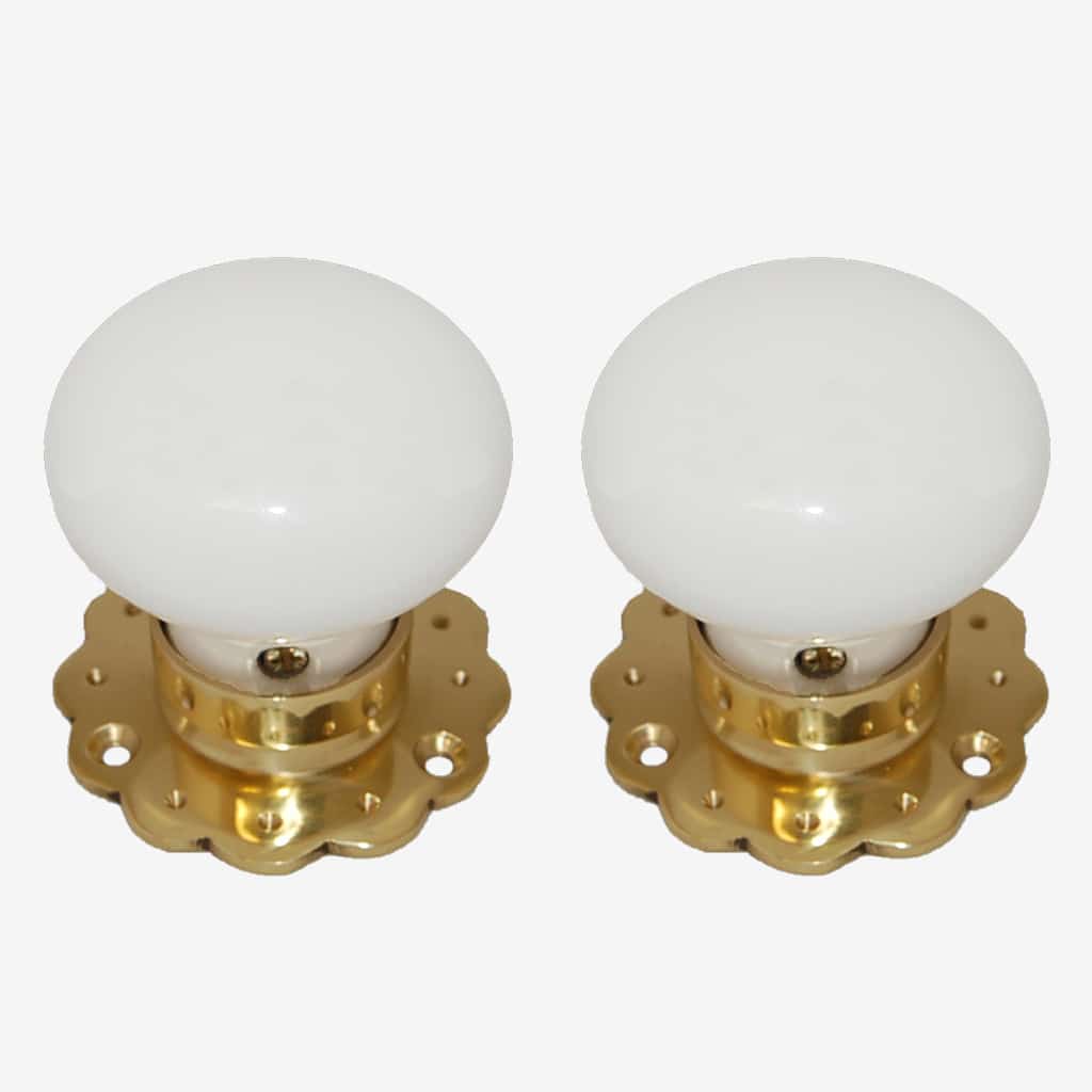White Porcelain Door Knob Mounted Fluted Rose (Pair) - The Ceramic Store
